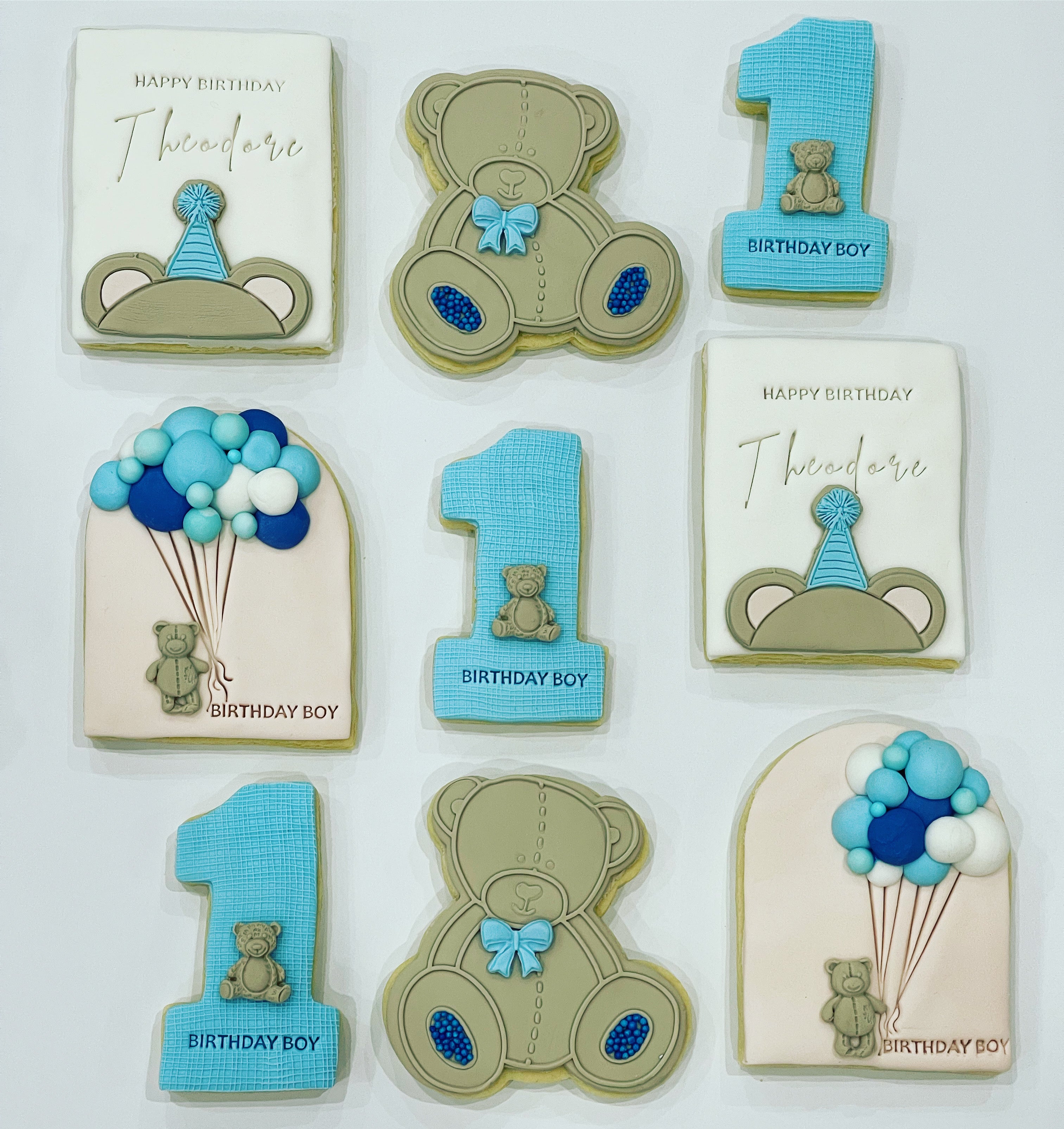 First Birthday Sugar Cookies Teddy B - Sophia's Cookie Creations