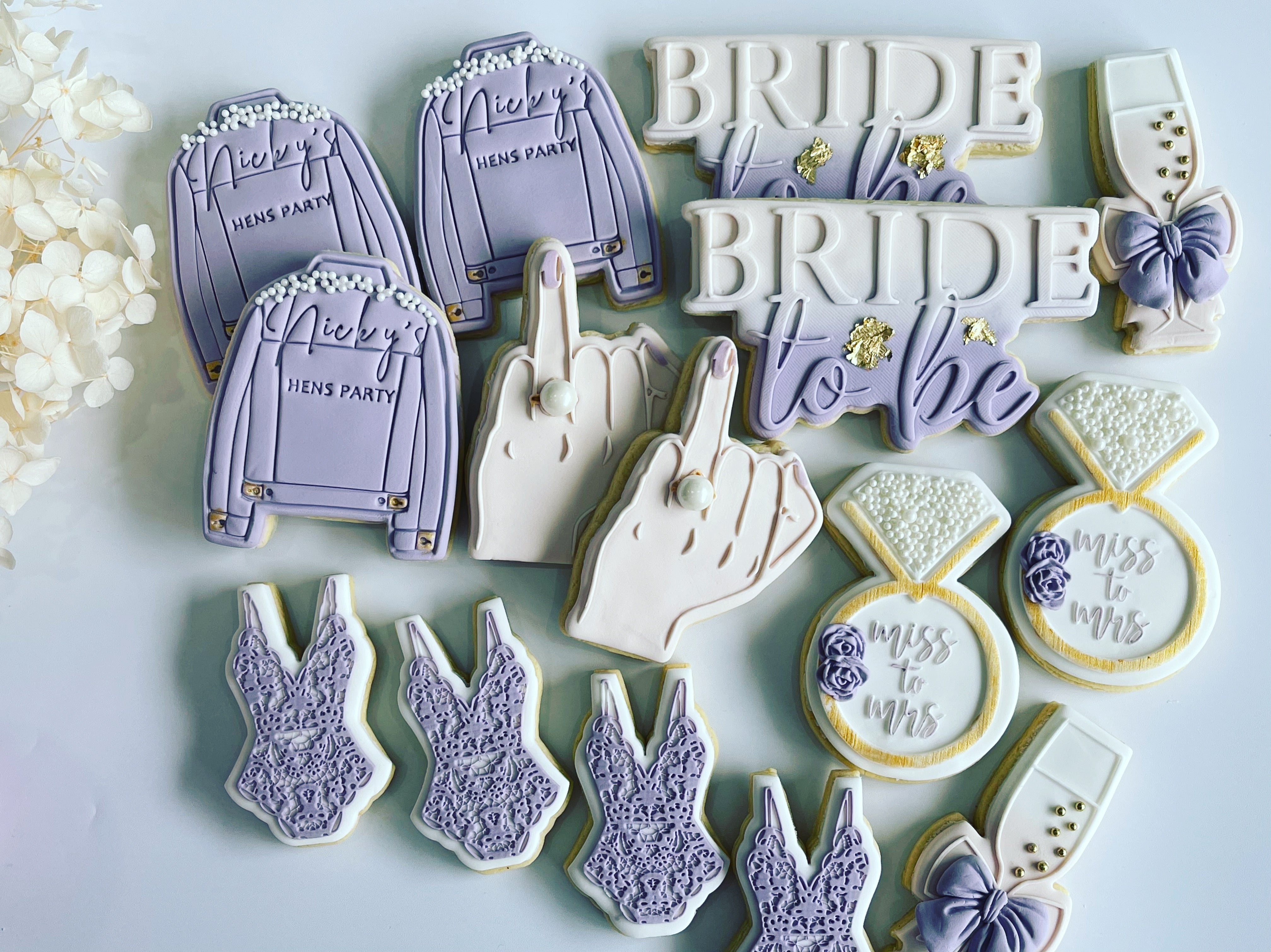 Lilac Hens Party Cookies - Sophia's Cookie Creations